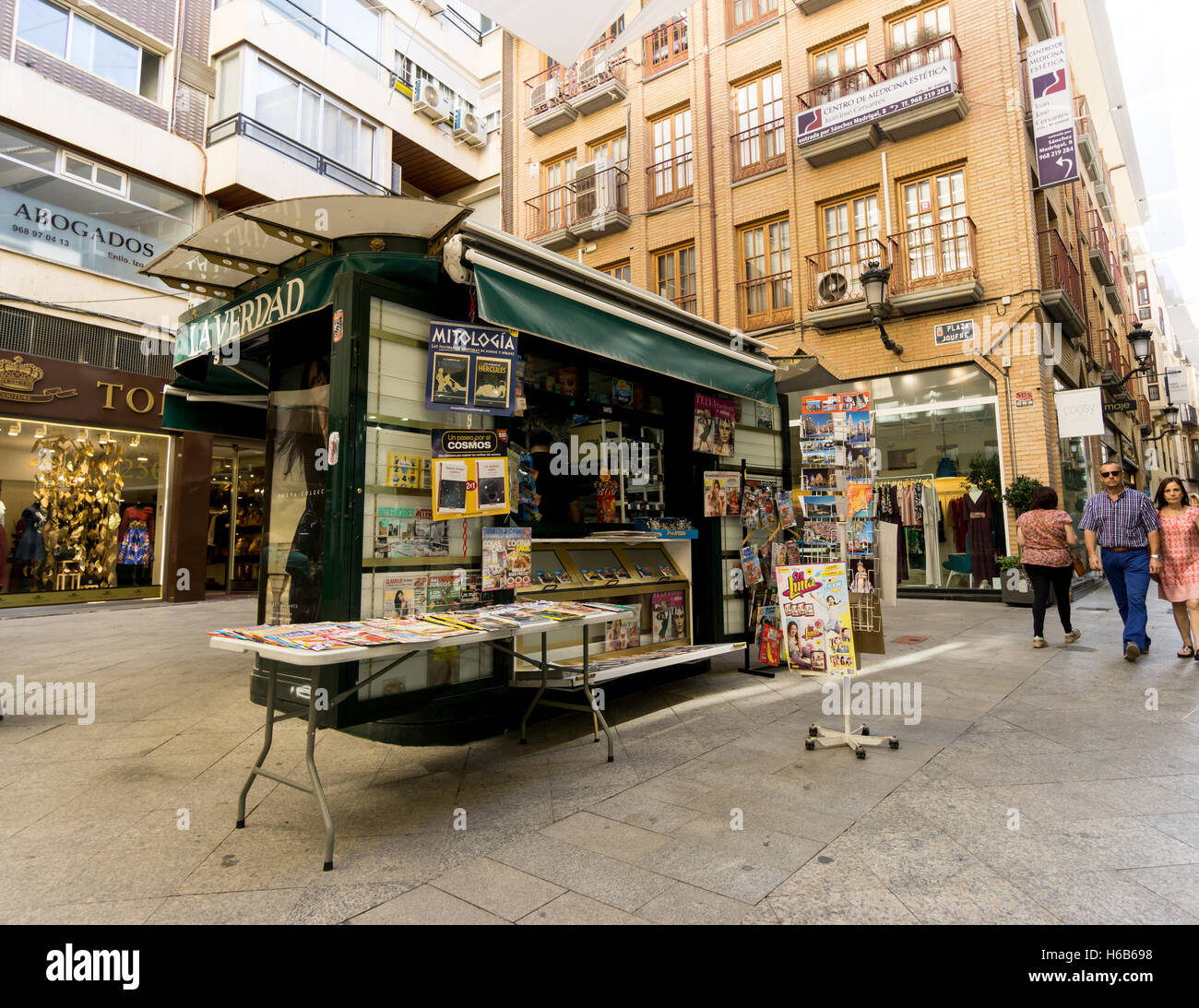 A newspaper and magazine stall, or kiosk in Murcia, Spain Stock Photo ...