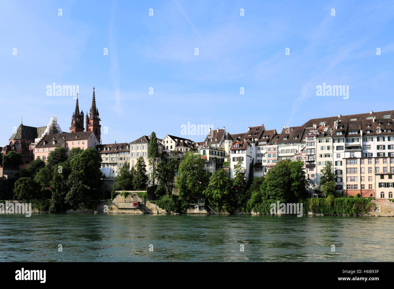 River Rhine embankment, city of Basel, Canton Basel Stadt, Switzerland ...