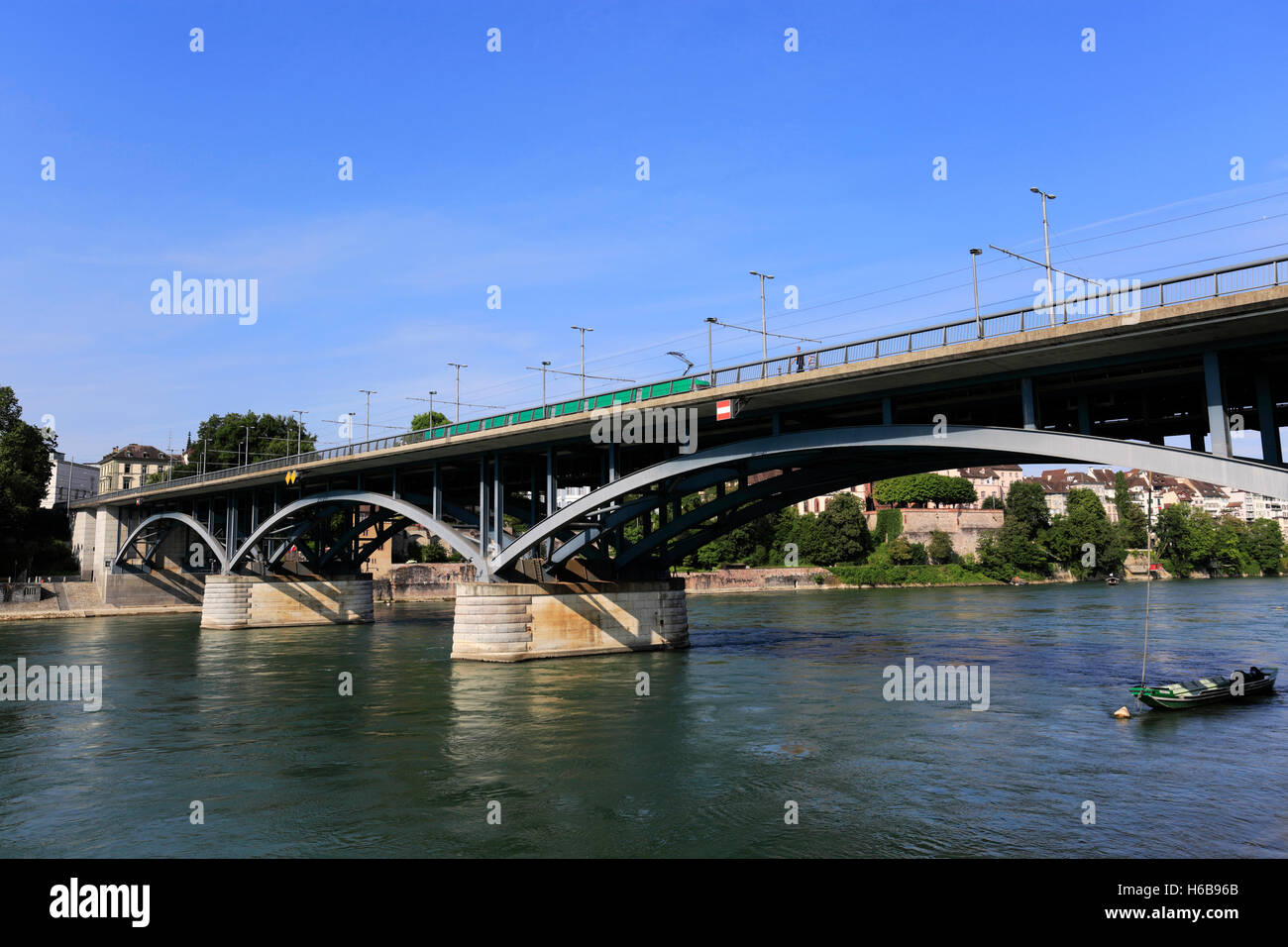 The Wettsteinbrucke bridge, river Rhine, city of Basel, Canton Basel ...