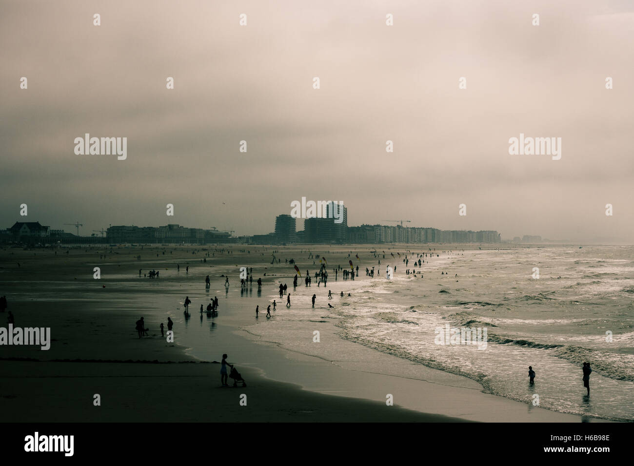 Seascape of ostend beach in the mist hi-res stock photography and ...