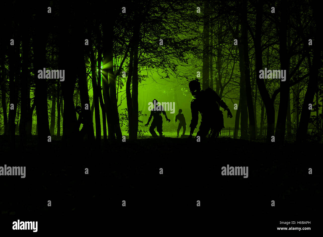 bloodthirsty zombies attacking. hungry zombies in the woods ...