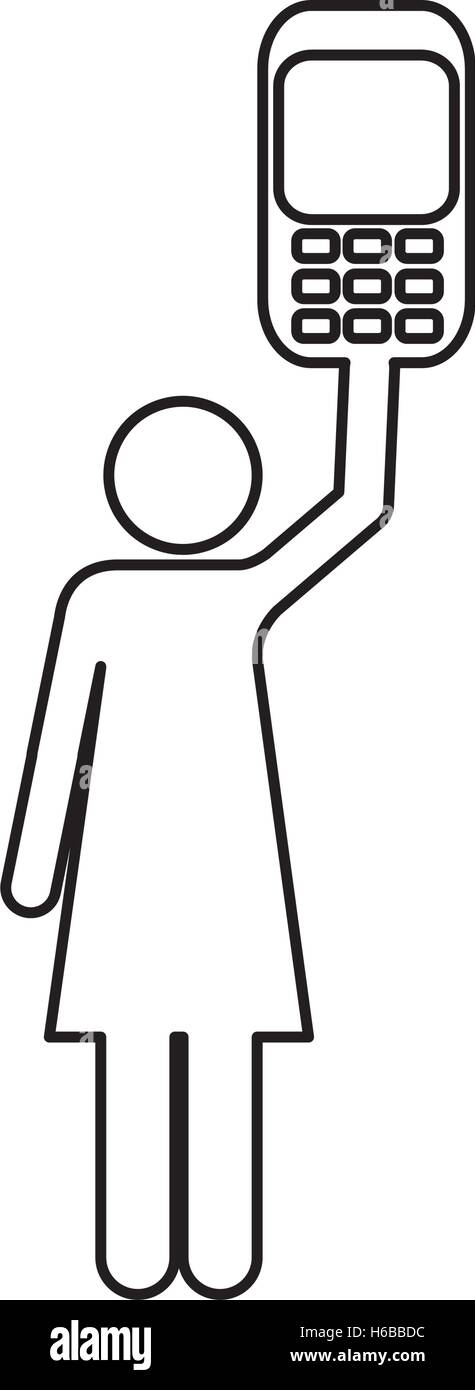 cellphone and woman pictogram icon image Stock Vector Image & Art - Alamy
