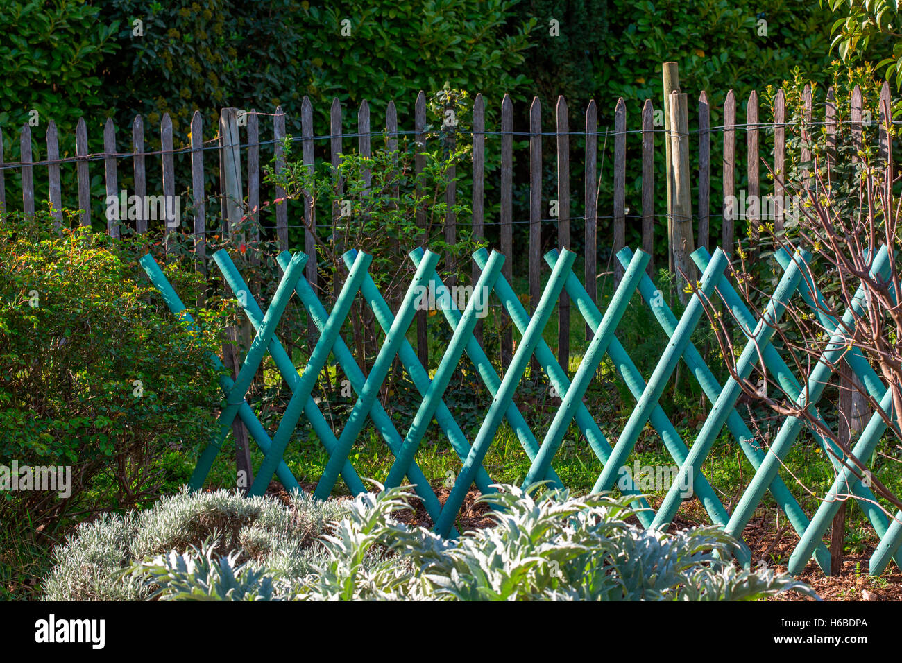 Wooden fences in a garden, Provence, France Stock Photo - Alamy