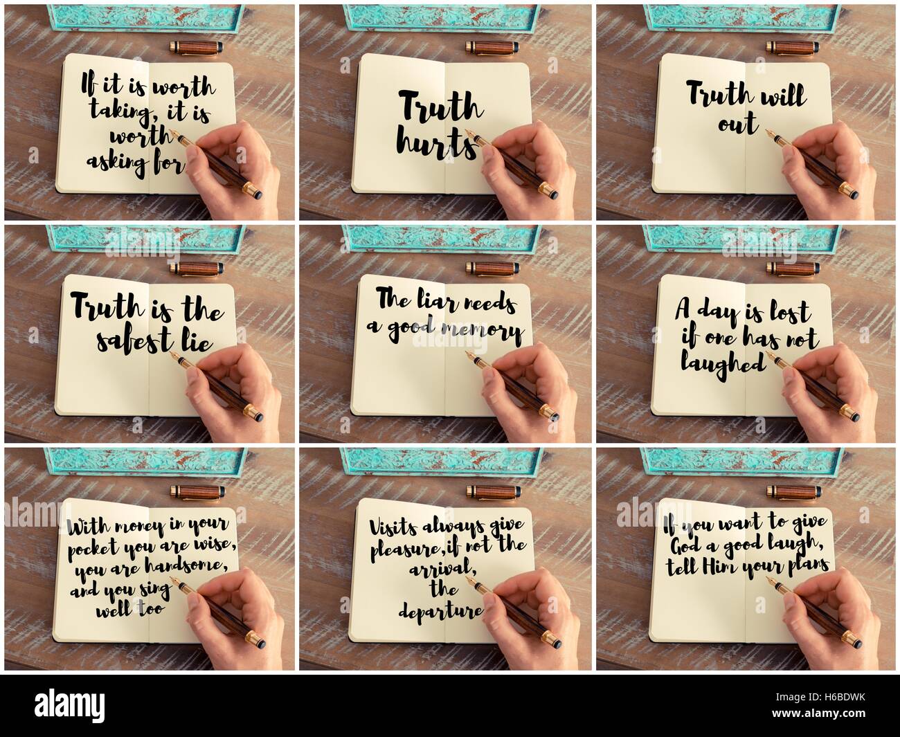 Photo collage of inspirational concept images, woman hand writing ...
