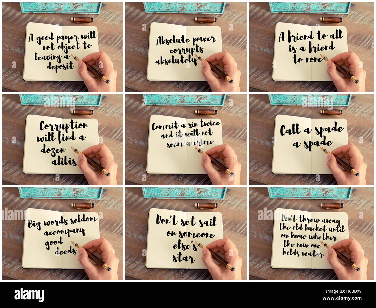 Photo collage of inspirational concept images, woman hand writing ...