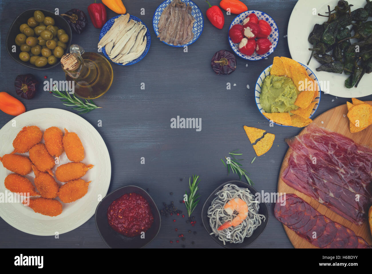 Table with spanish tapas Stock Photo - Alamy