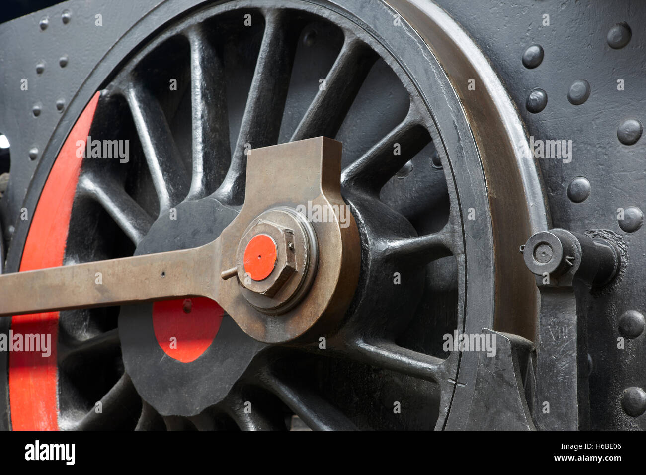 Steam locomotive wheel and connecting rod detail. Horizontal Stock ...