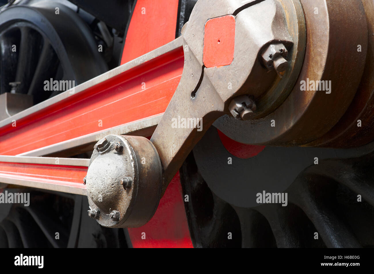 Steam locomotive wheel and connecting rod detail. Horizontal Stock ...
