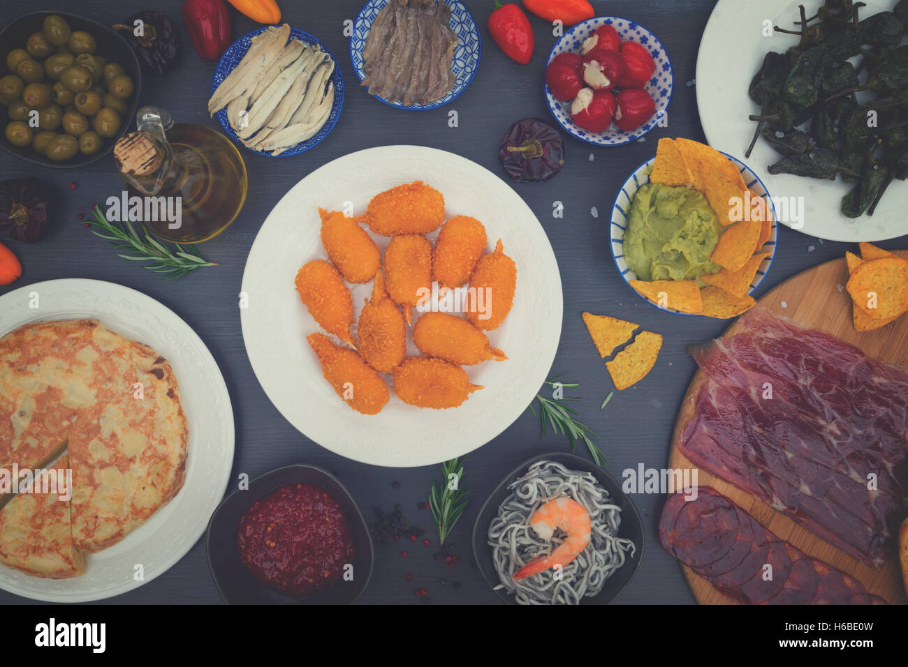 Table with spanish tapas Stock Photo - Alamy