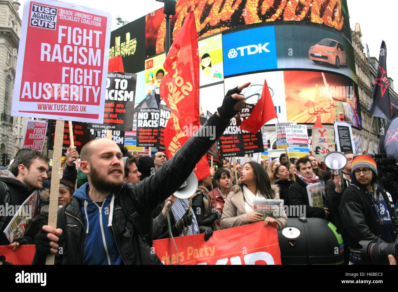 Anti-fascist protesters on a rally through central London, stop on ...