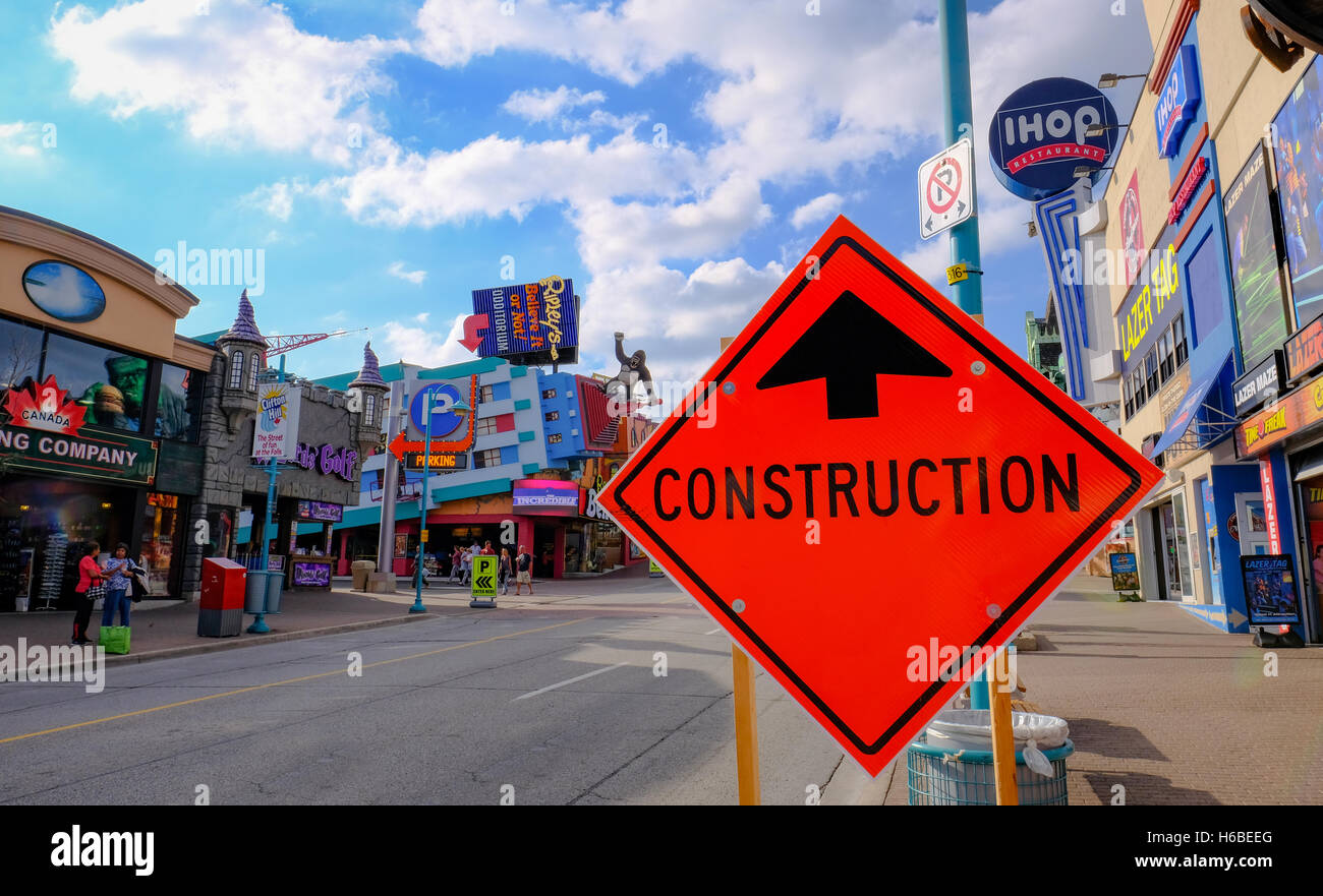 Construction sign seen in the Canadian tourist destination of Niagara ...