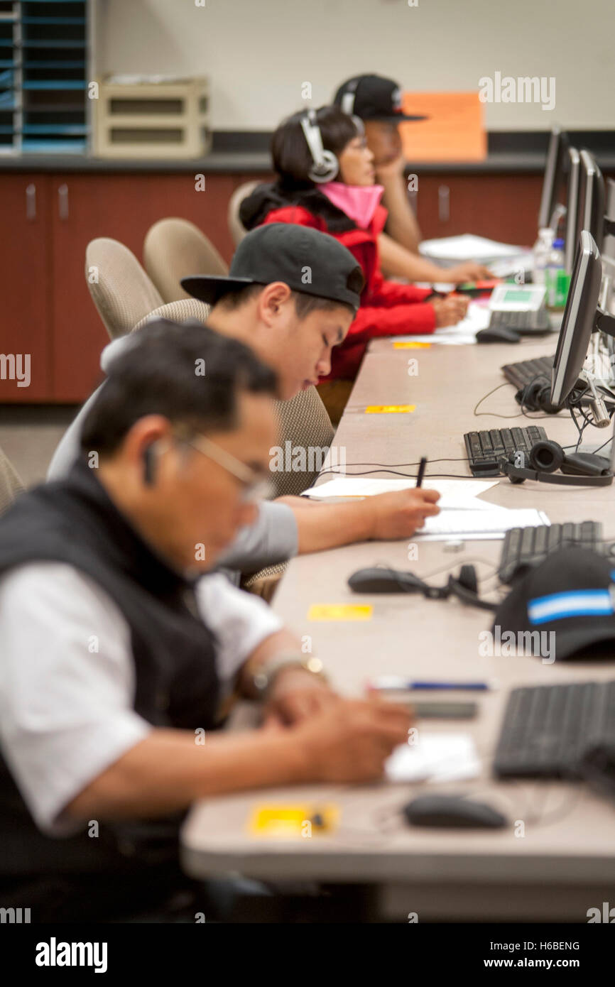 Asian Santa Ana, CA, community college students of various ages work at ...