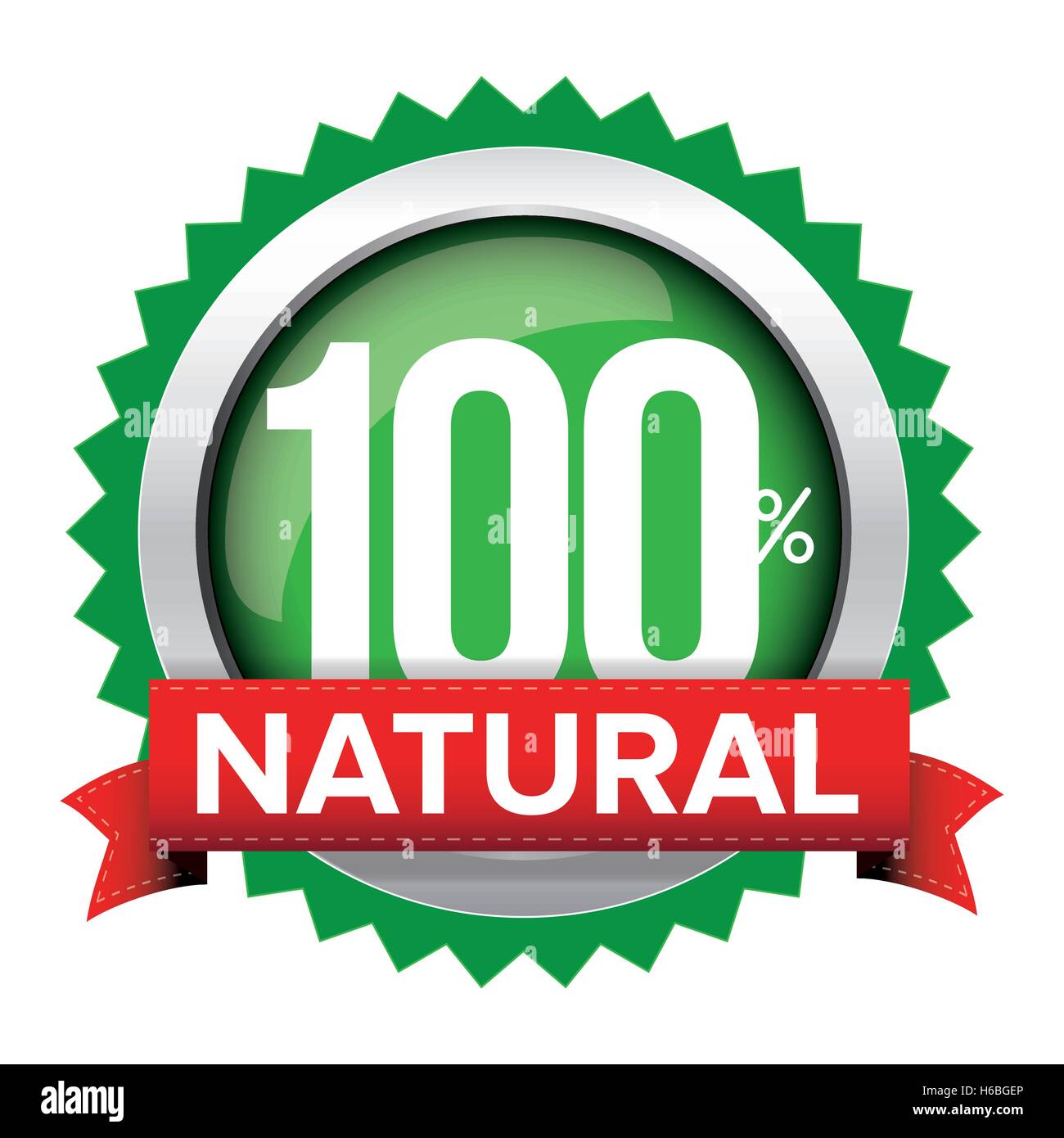 Natural badge vector with red ribbon Stock Vector Image & Art - Alamy