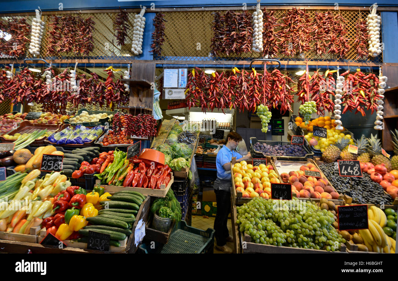Vegetables and spices store. Great Market Hall, Budapest Stock Photo ...