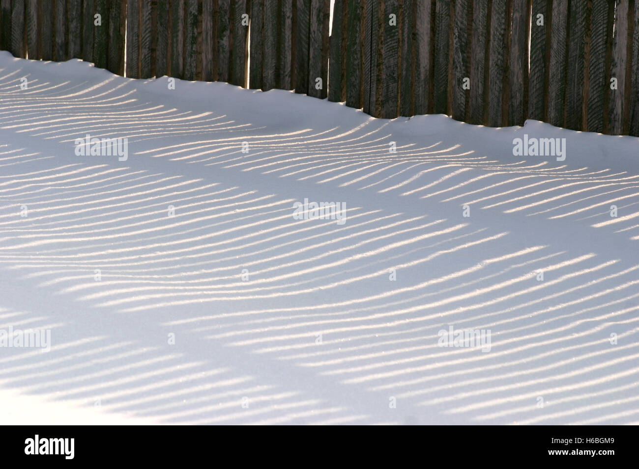 Shadow of wooden fence on fresh fallen snow Stock Photo - Alamy