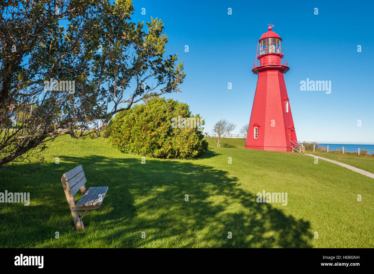 Red Lighthouse in La Martre, Quebec, Canada (Gaspe Peninsula Stock ...