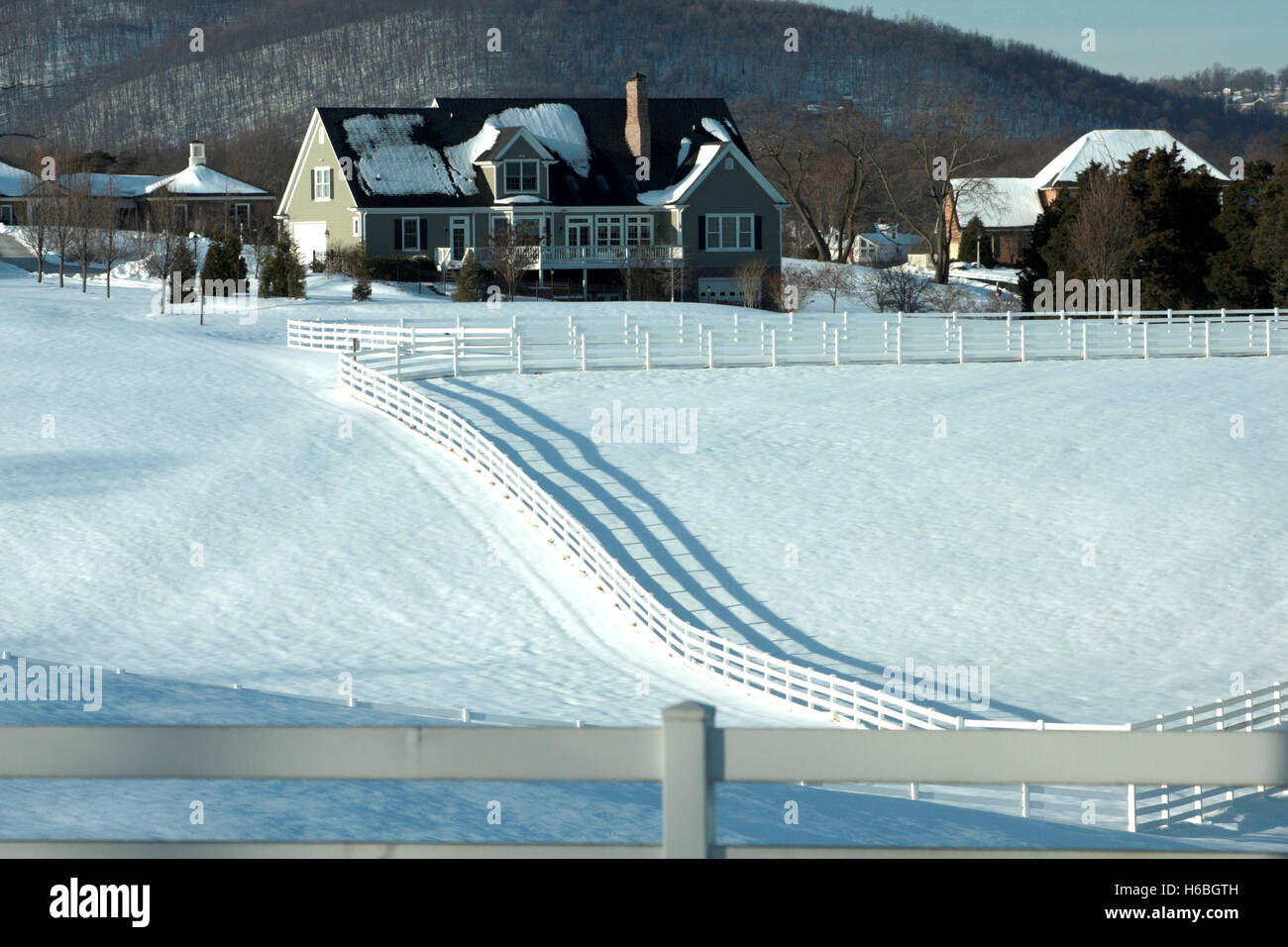 Winter mountain landscape in Virginia, with new large houses Stock ...