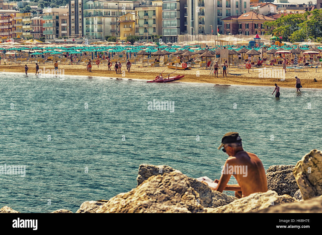 colorful view of seaside resorts of the beaches of the Marche region in ...