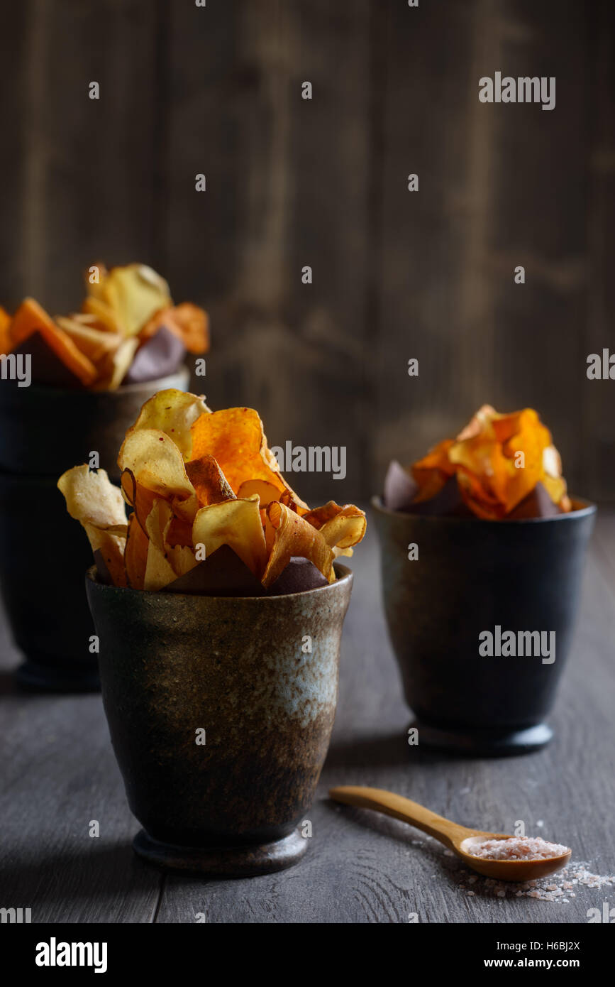 Root vegetable crisps with sea salt Stock Photo - Alamy