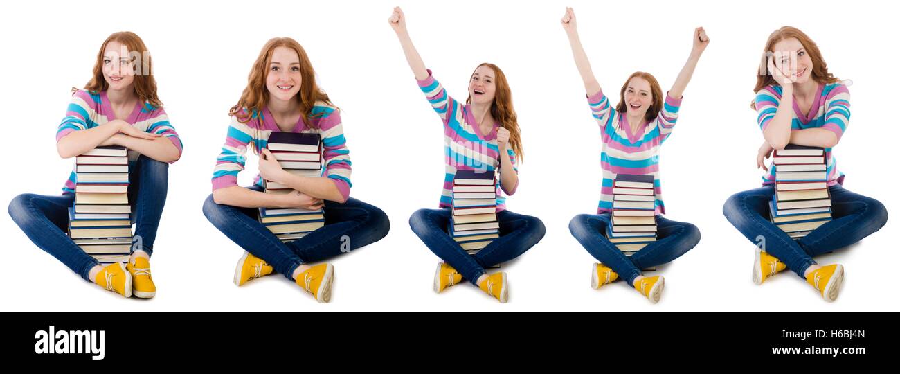 Young student with books isolated on white Stock Photo - Alamy