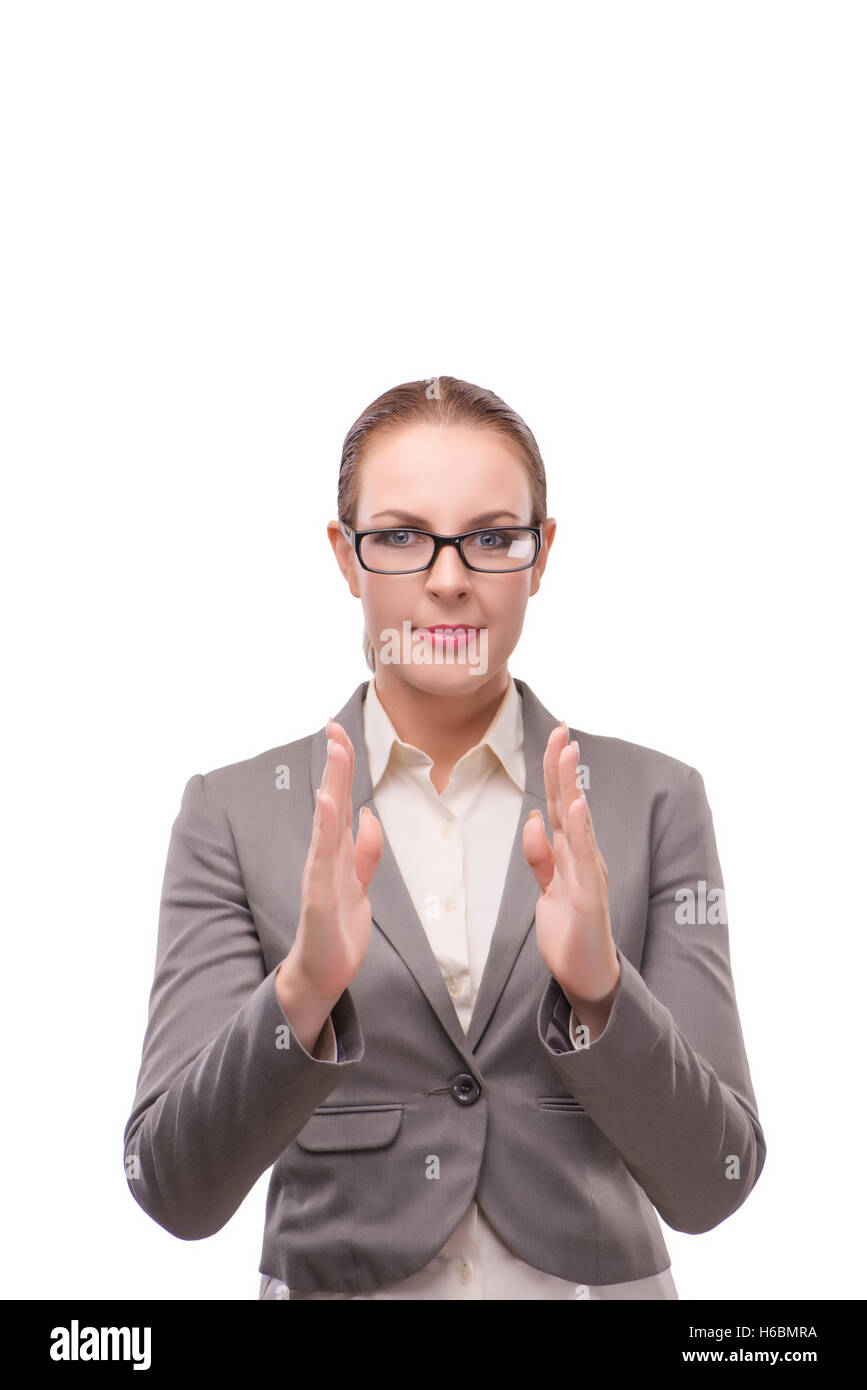 Strict serious businesswoman isolated on white Stock Photo - Alamy