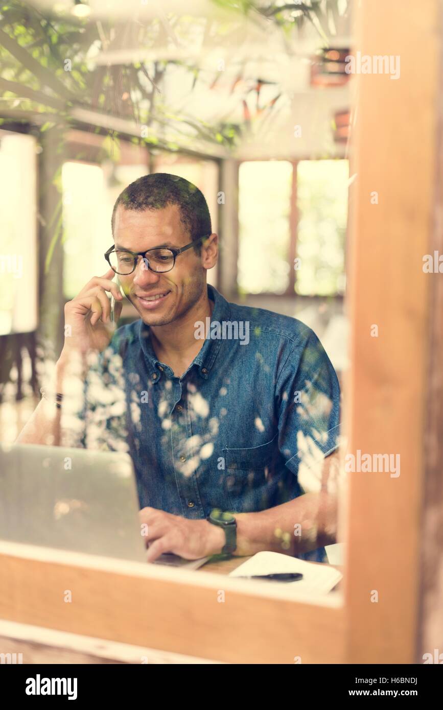 Man Working Coffee Shop Cafe Concept Stock Photo - Alamy