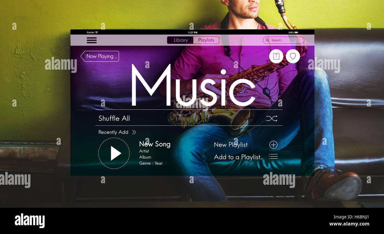 Music Streaming Instrumental Playlist Podcast Concept Stock Photo - Alamy