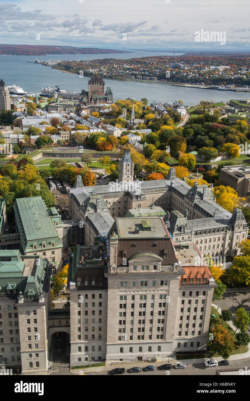 Canada, Quebec, Quebec City. Waterfront city overview with hotel ...