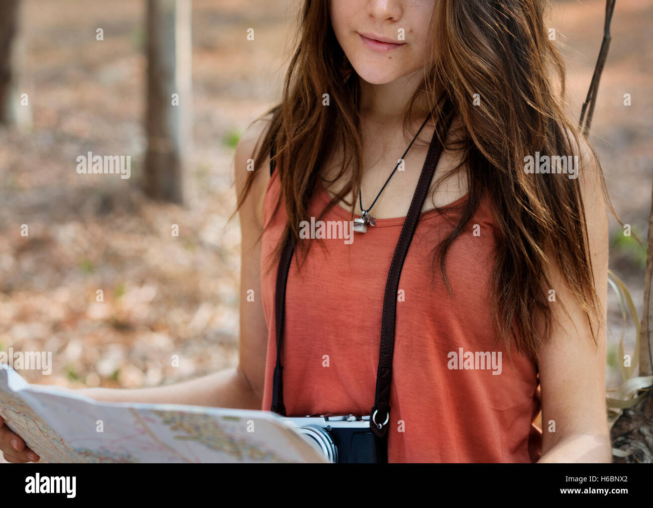 Girl Map Outdoors Travel Concept Stock Photo - Alamy