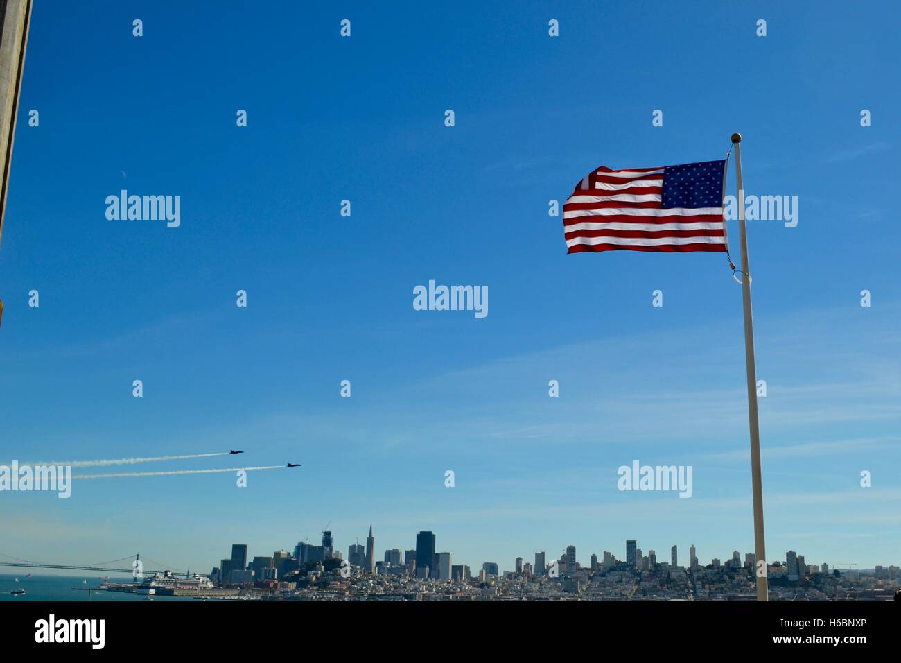 Fleet week practice over the Bay Area as viewed from Alcatraz Stock ...