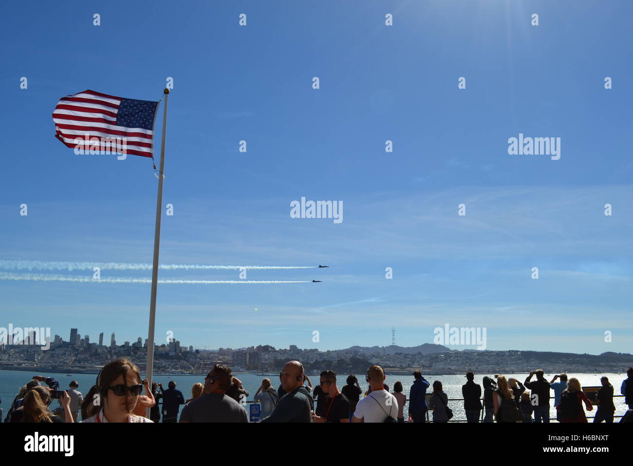 Fleet week practice over the Bay Area as viewed from Alcatraz Stock ...