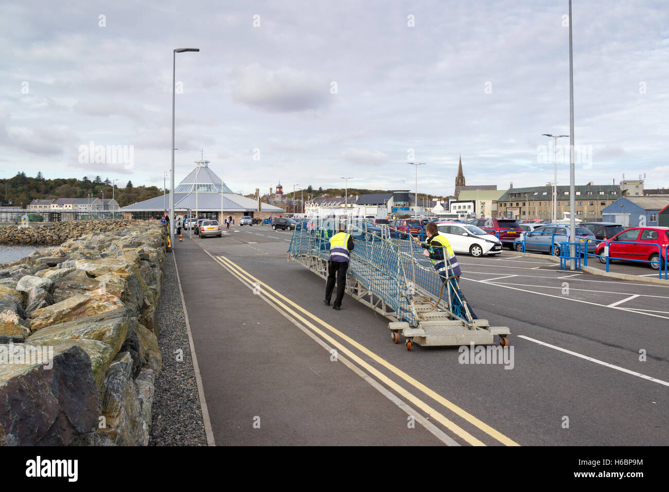 Dockside workers at Stornoway Ferry Terminal Isle of Lewis Western ...