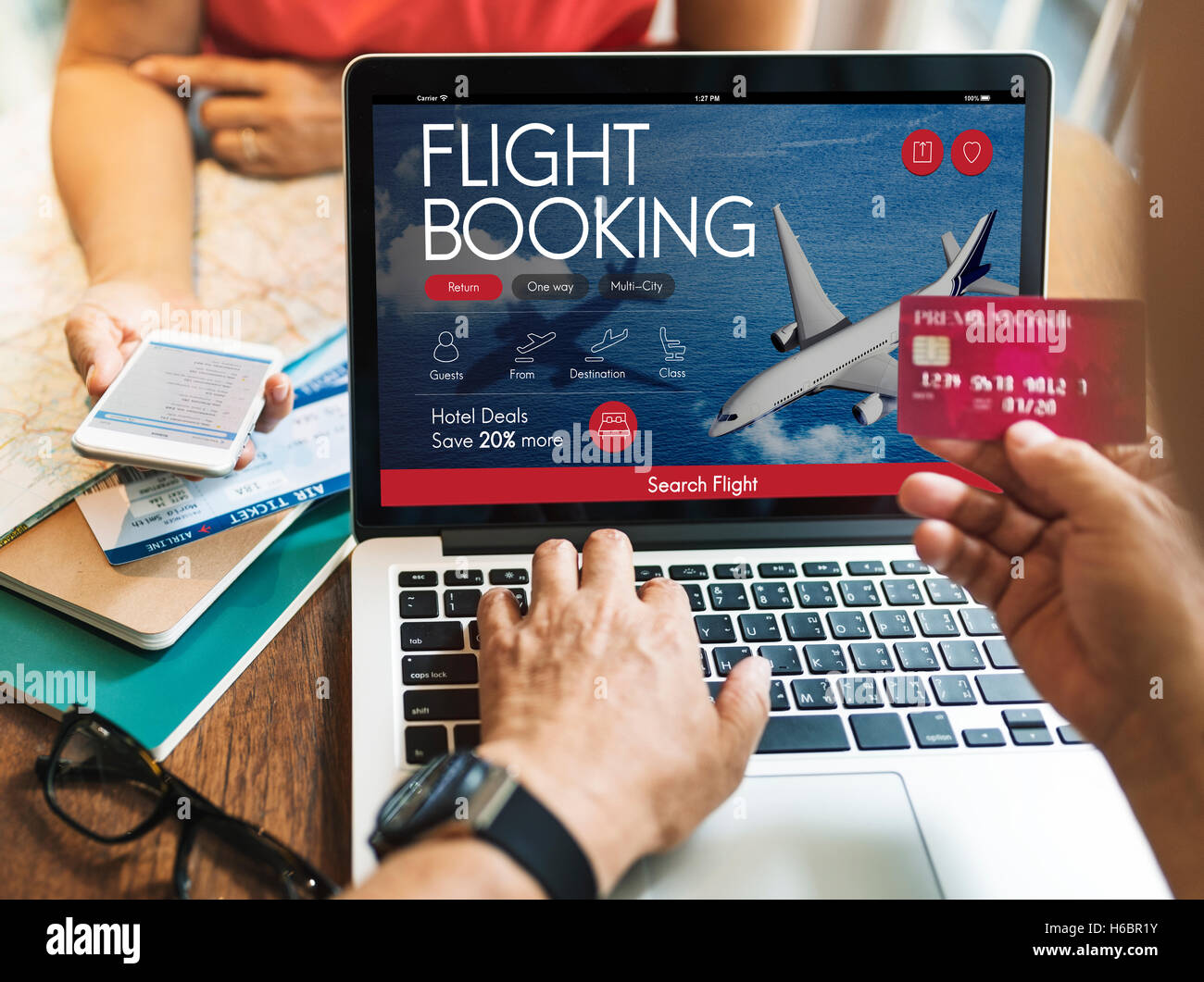 Air Ticket Flight Booking Concept Stock Photo - Alamy