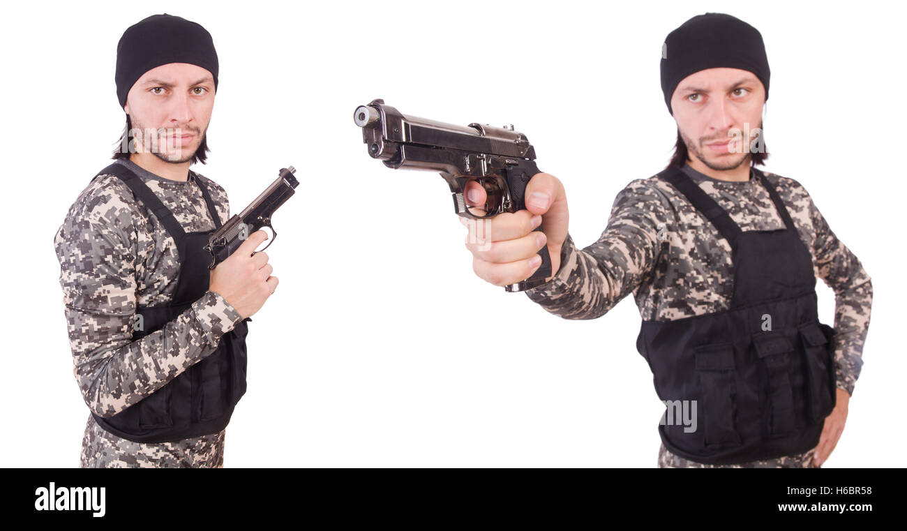 Soldier with gun isolated on white Stock Photo - Alamy