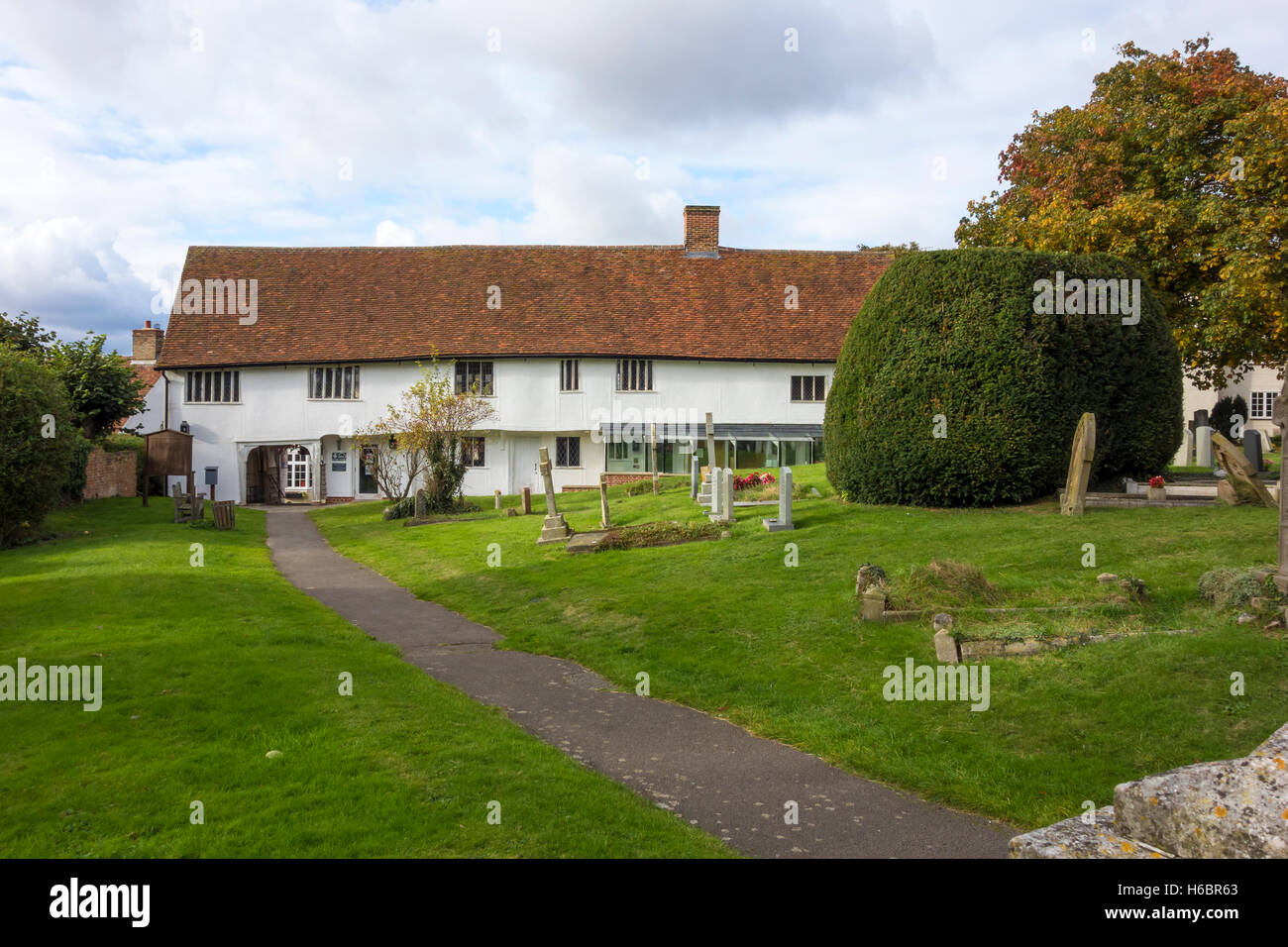 Rear of Finchingfield guildhall from church yard Finchingfield Essex ...
