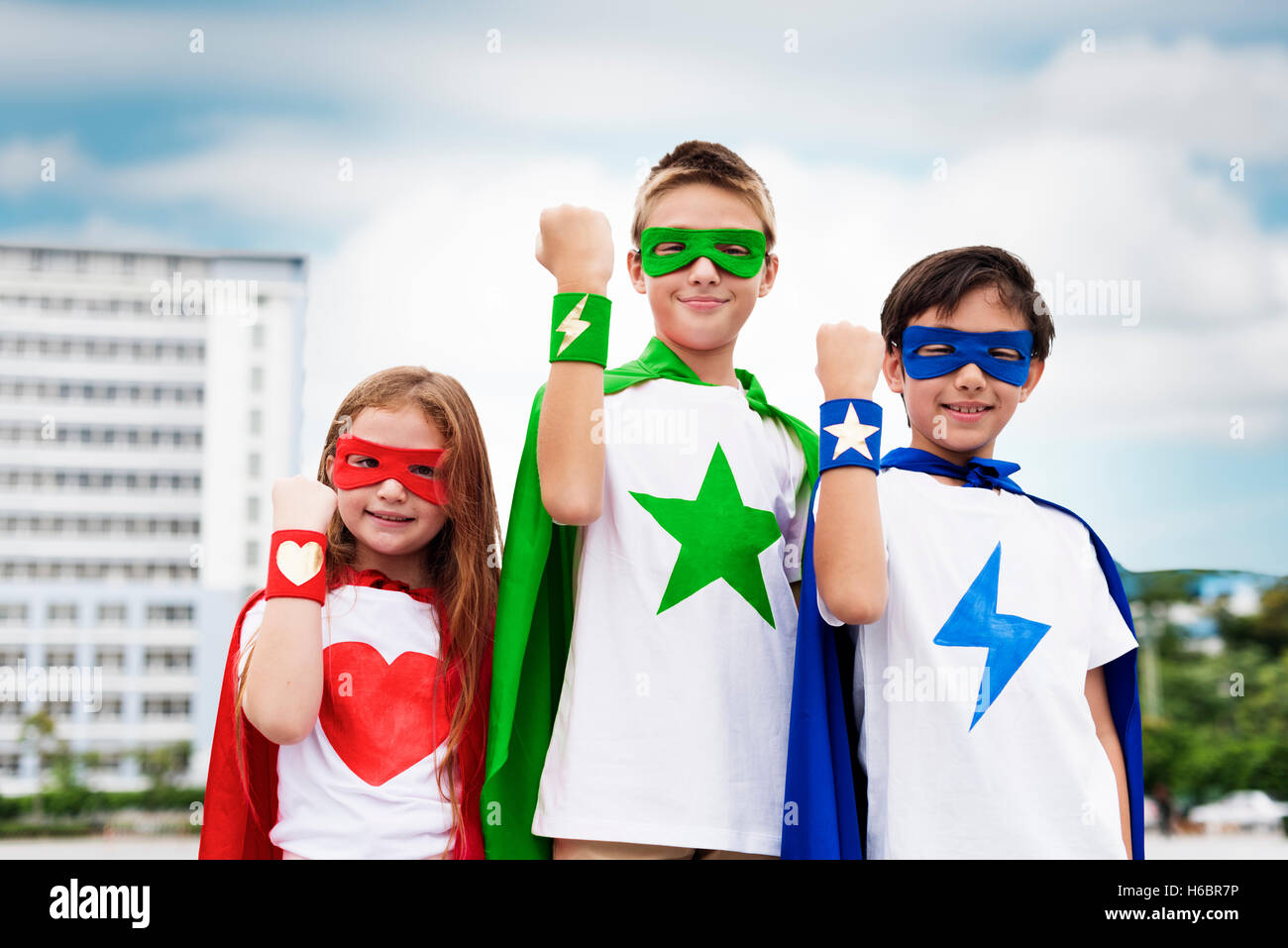 Superhero Boy Girl Brave Imagination Concept Stock Photo - Alamy