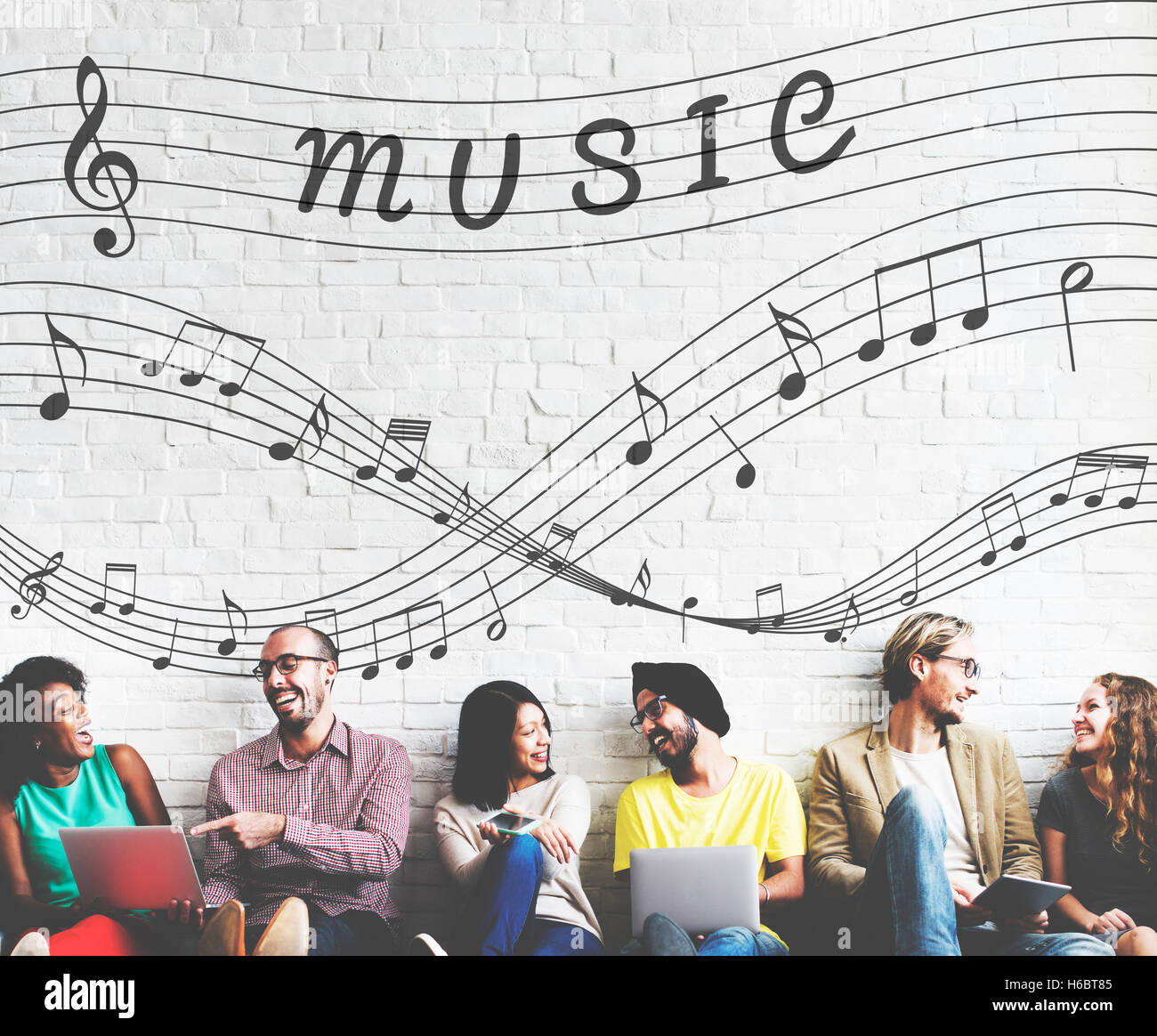Music Notes Entertainment Melody Listening Concept Stock Photo - Alamy