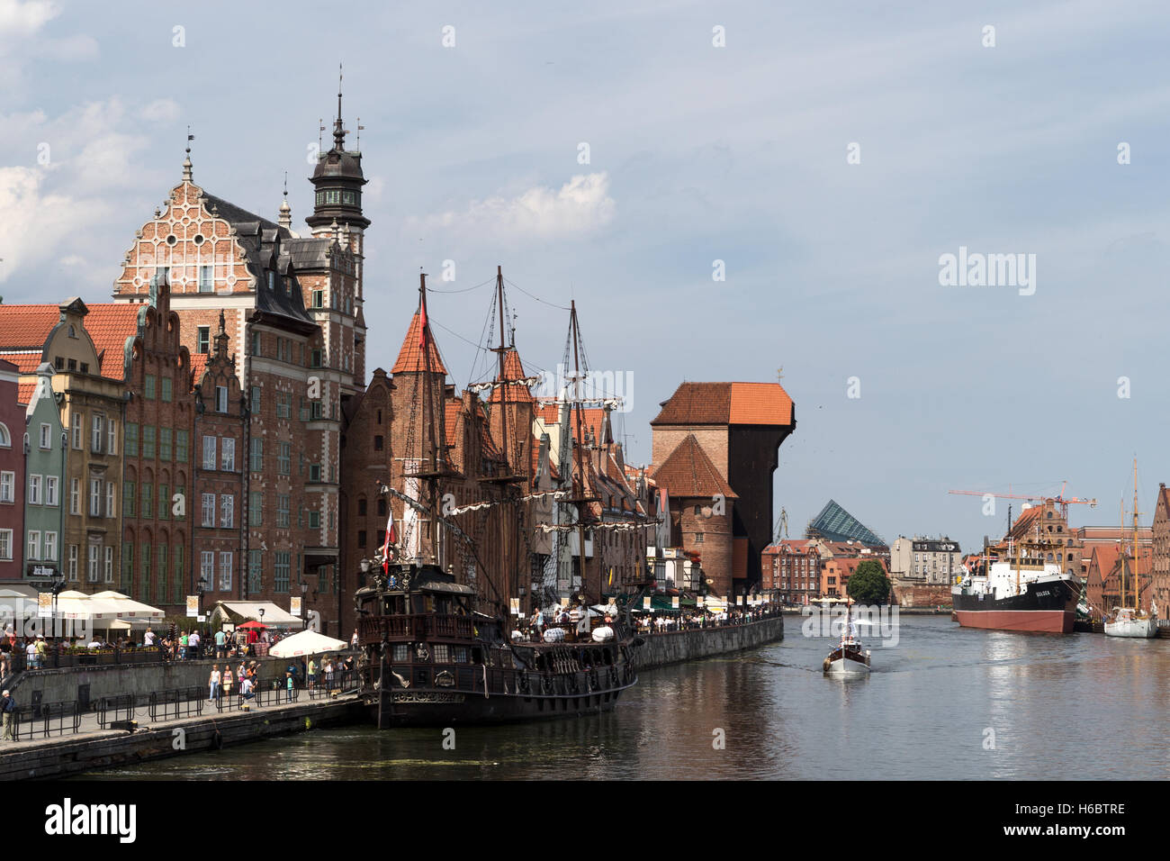 Tourist Galleon and boats, waterfront, Motlawa River, Gdansk, Poland ...