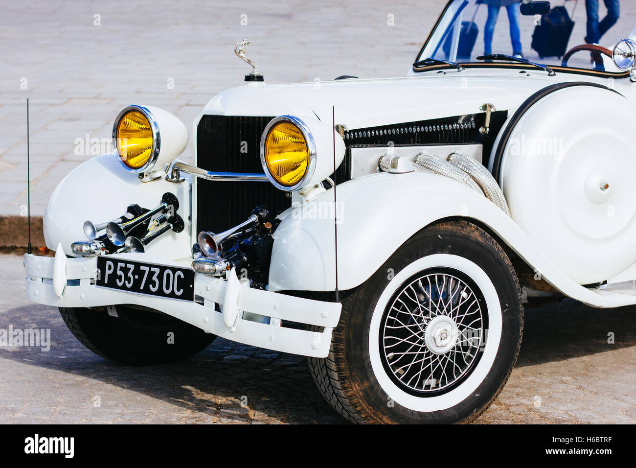 The front of a white old-timer car Stock Photo - Alamy