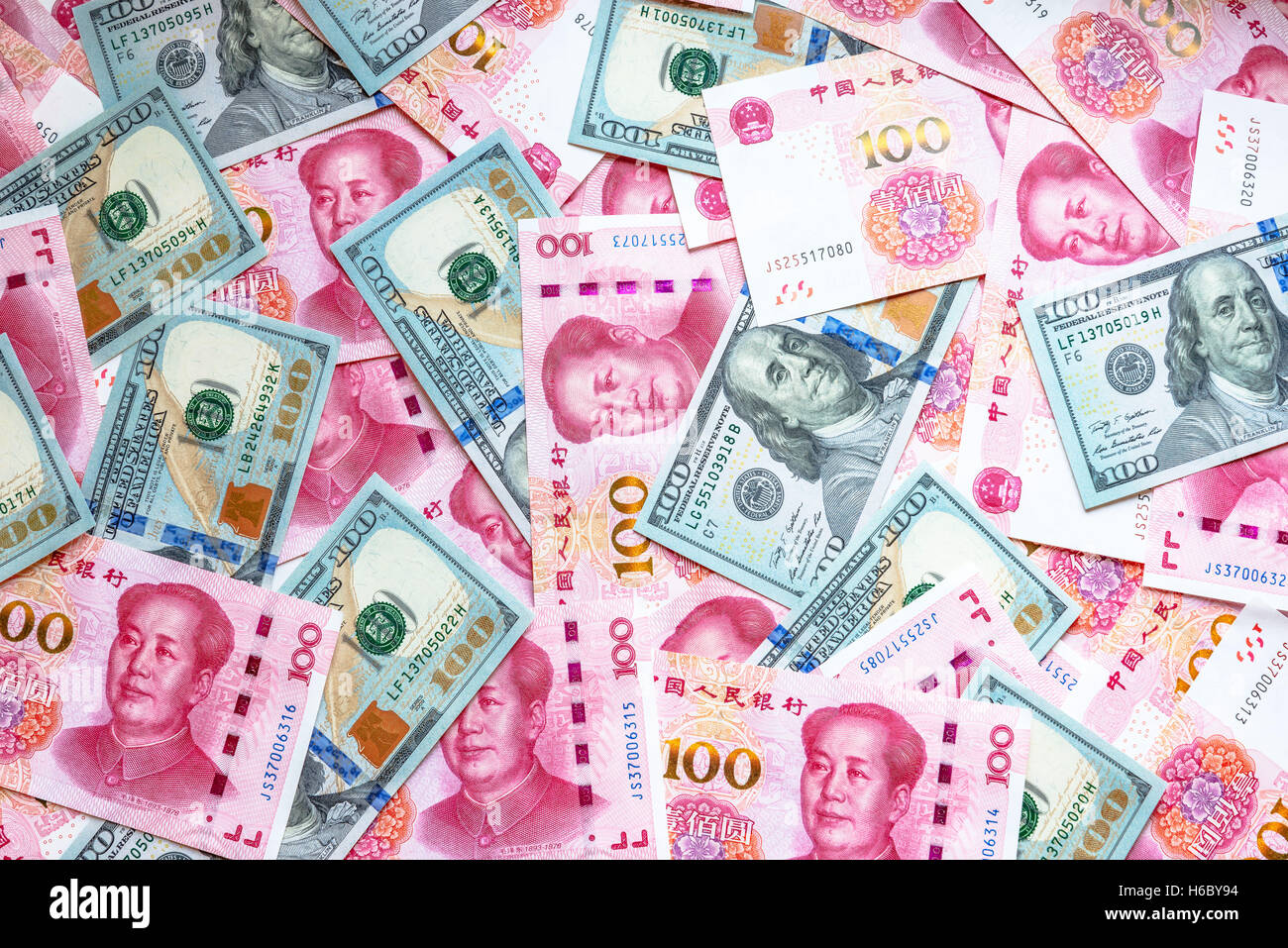 China and USA money one hundred bank note background Stock Photo - Alamy