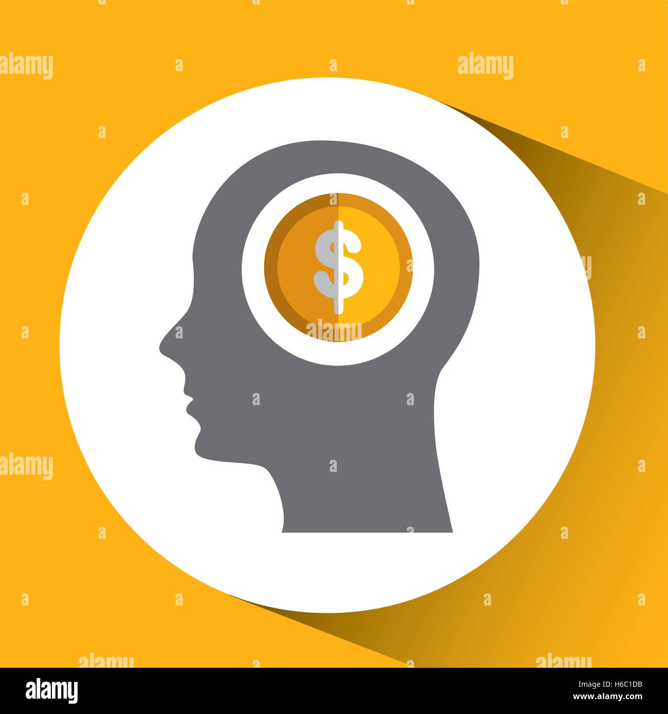 silhouette head with icon currency money yellow design Stock Vector ...