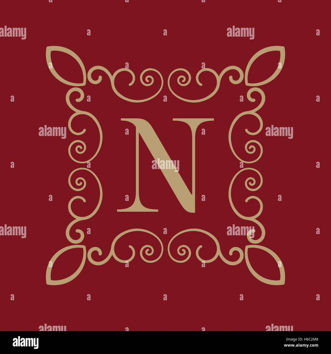 Monogram letter N. Calligraphic ornament. Gold. Retro, Business and ...