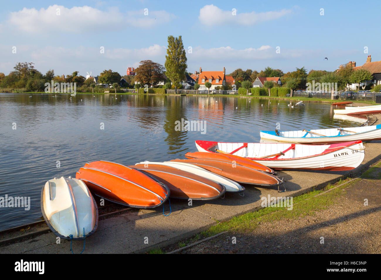 Boats at Thorpeness Meare, Thorpeness village, Suffolk, East Anglia ...