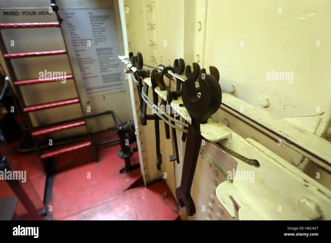 Spanners in the engine room onboard the SND No 4 steam dredger which is ...
