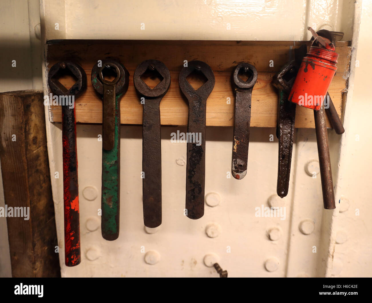 Spanners in the engine room onboard the SND No 4 steam dredger which is ...