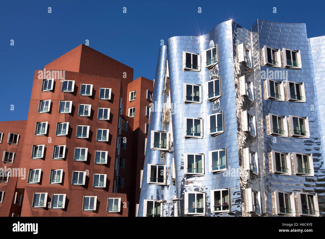 Germany, Duesseldorf, the buildings Neuer Zollhof by Frank O. Gehry at ...