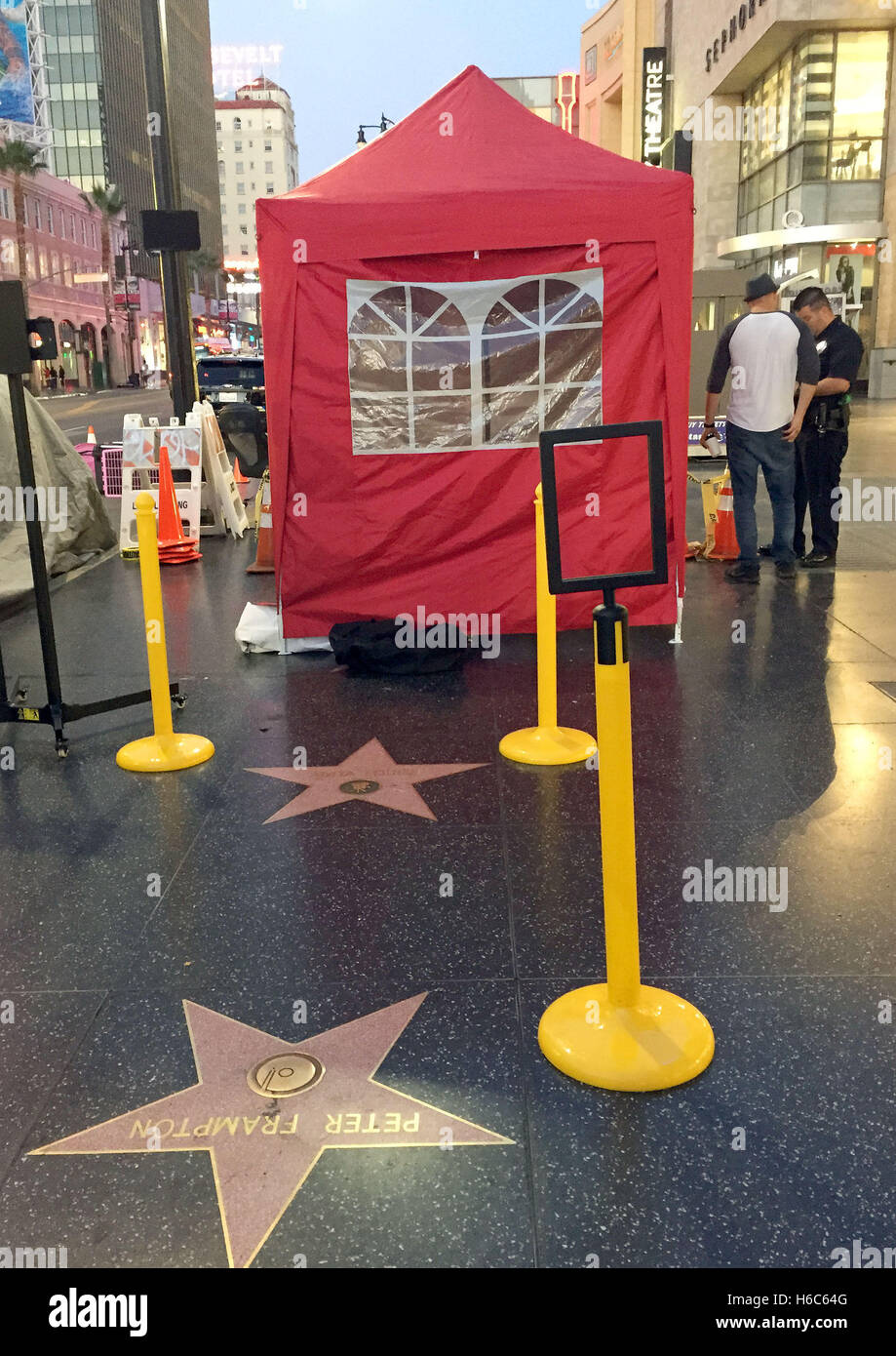 A tent is erected over Donald Trump's damaged star on the Hollywood ...