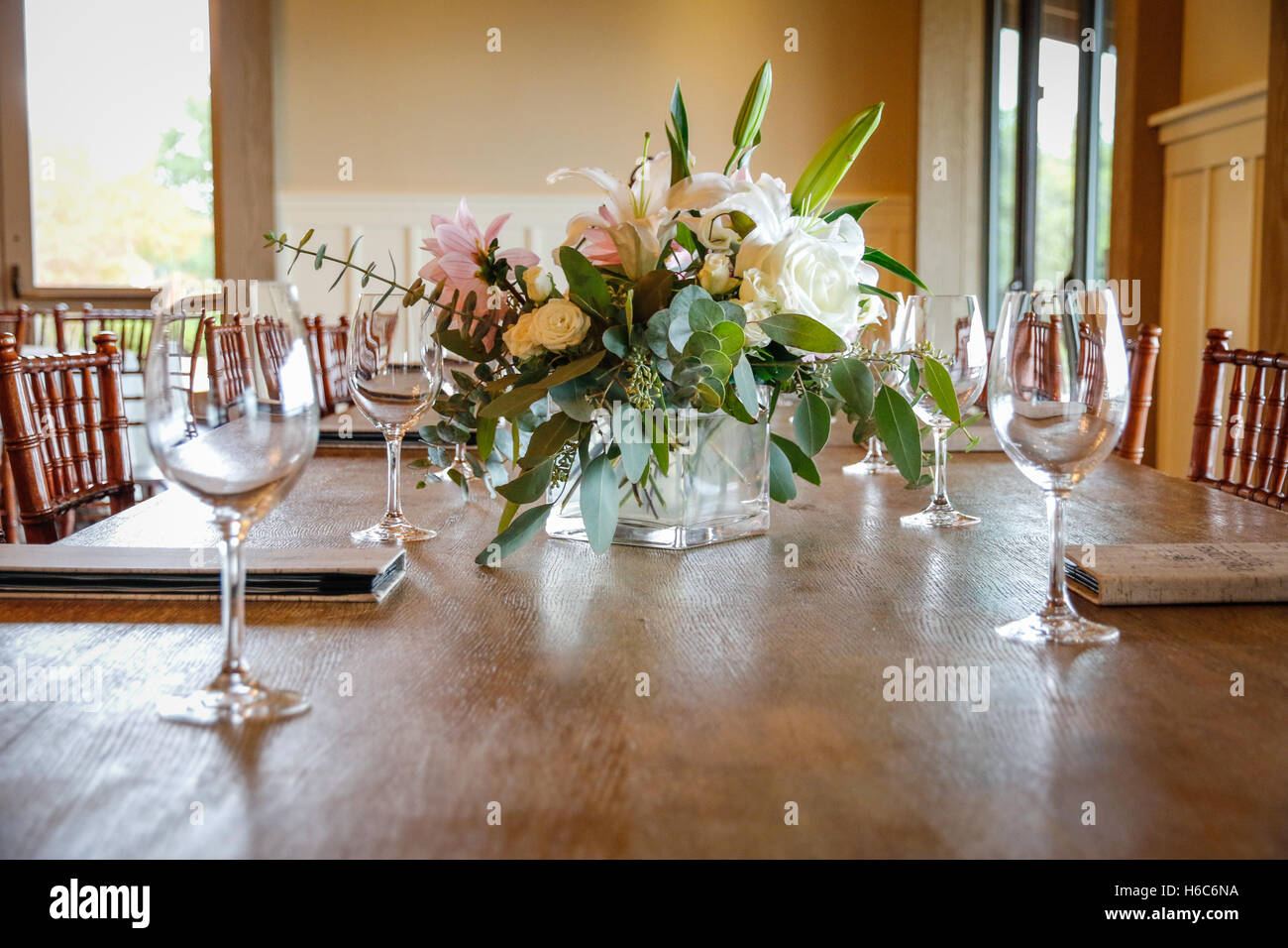 Centerpiece on a table for wine tasting Stock Photo - Alamy