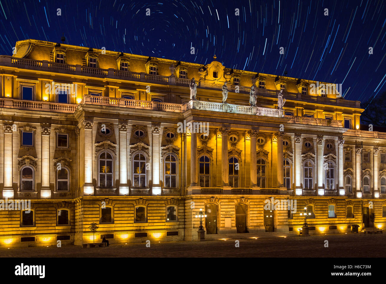 Star Trails in the early Spring sky over Buda Castle in the city of ...