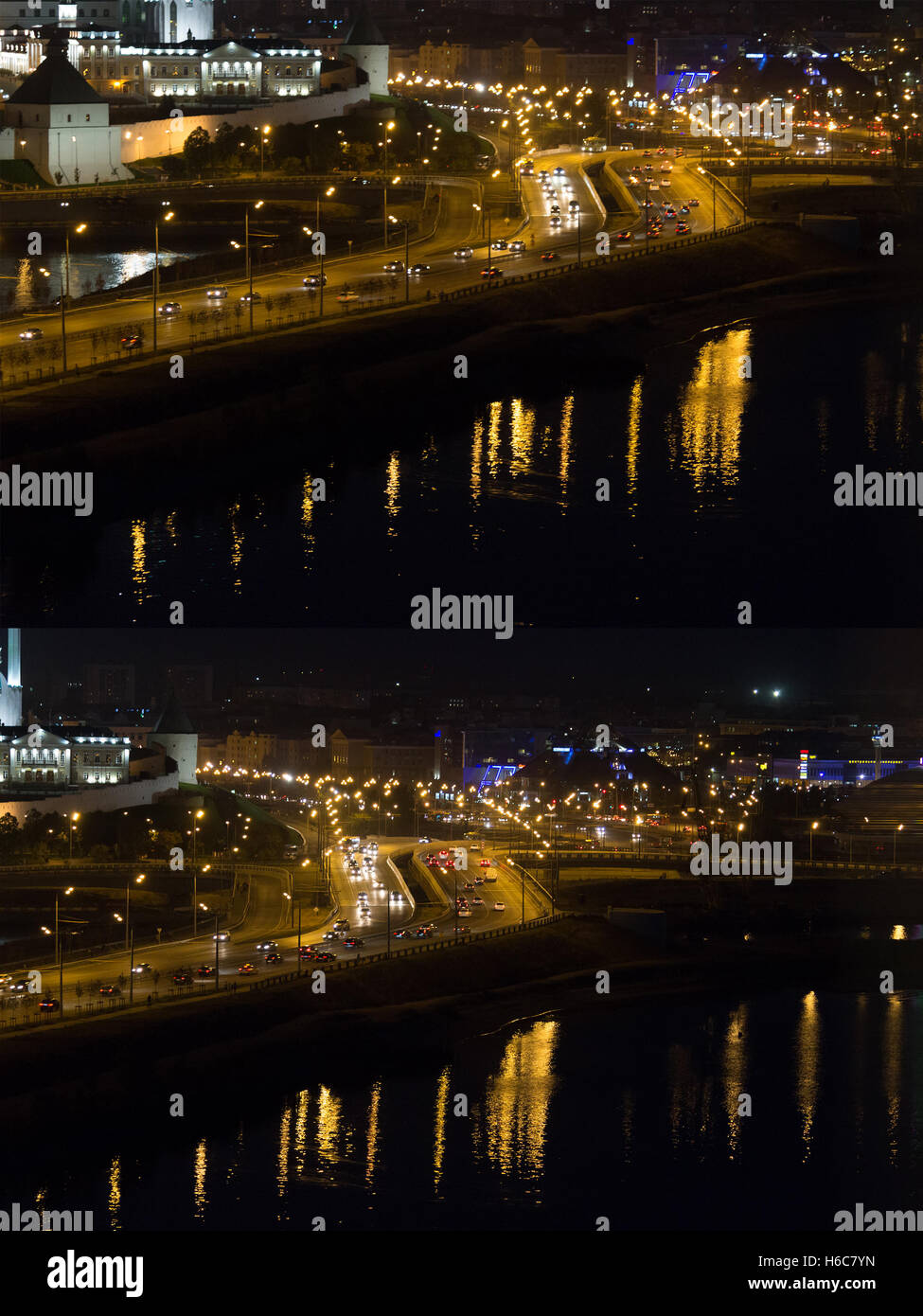 collage of two images, busy road at night Stock Photo - Alamy